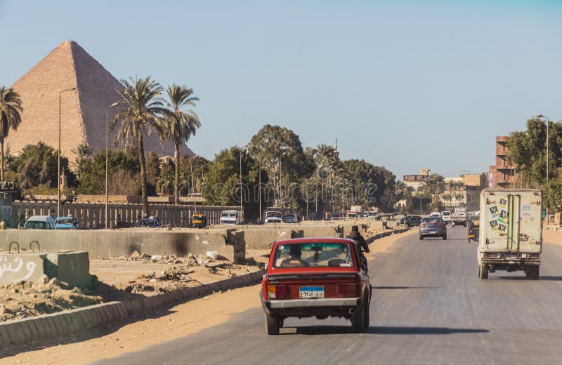 CAIRO, EGYPT - JANUARY 28, 2019: Road Traffic in Front of the Great ...