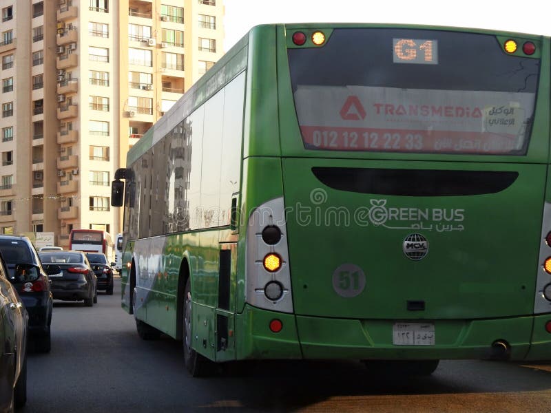 Cairo, Egypt, March 8 2023: the Green Bus for Mass Transit Transporting ...