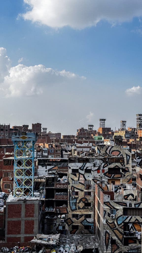 Panoramic View of Cairo from Drone Point of View. Mosques and Rooftops ...