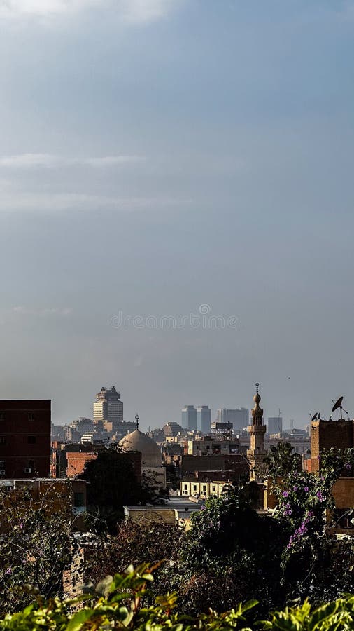 Panoramic View of Cairo from Drone Point of View. Mosques and Rooftops ...