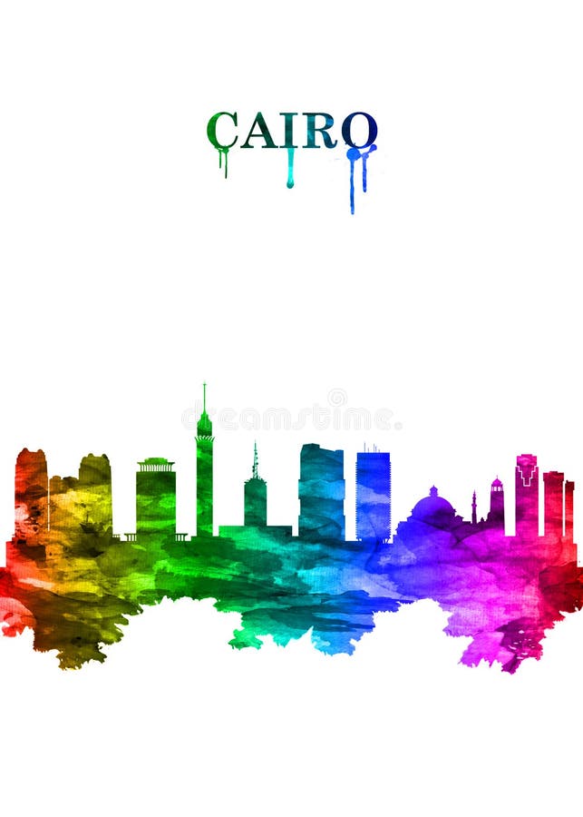 Cairo Egypt Skyline Portrait Rainbow Stock Illustration - Illustration ...