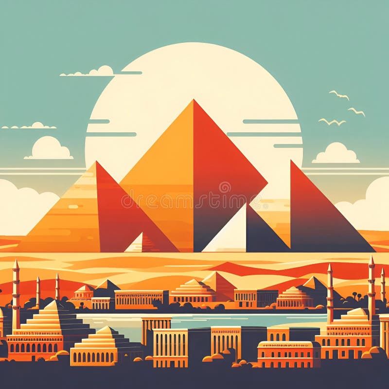 Cairo Flat Vector Gradient City Skyline Stock Illustration ...