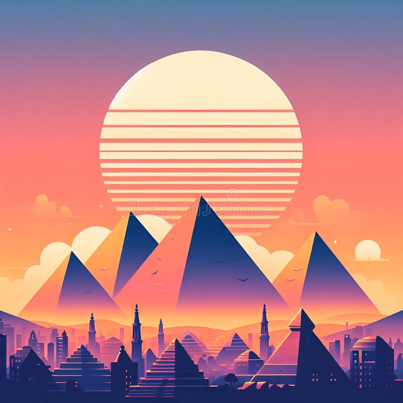 Cairo Flat Vector Gradient City Skyline Stock Illustration ...