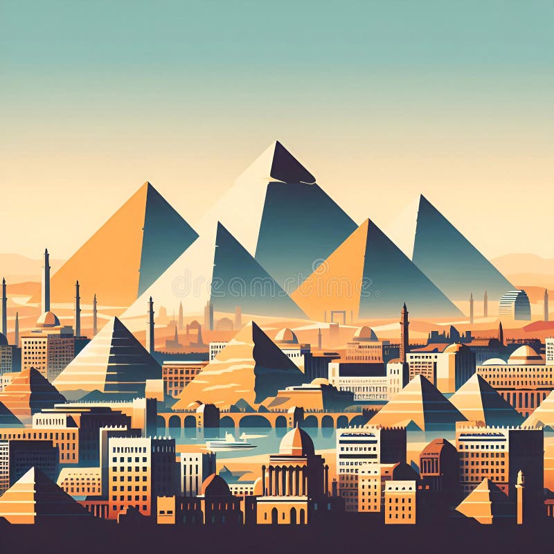 Cairo Flat Vector Gradient City Skyline Stock Illustration ...