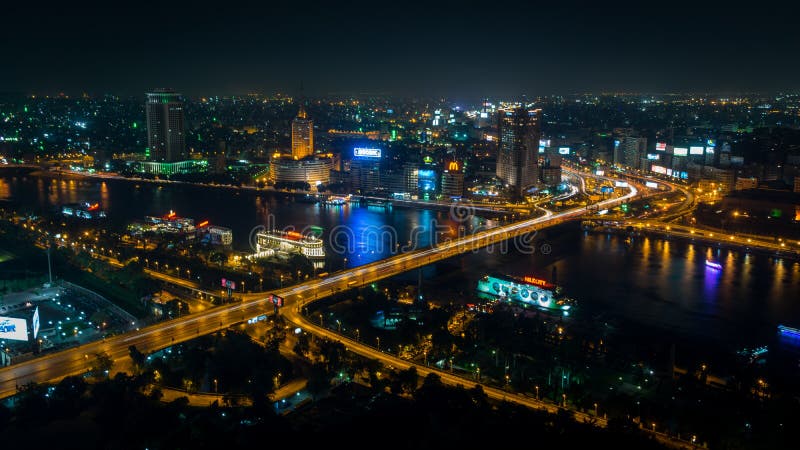 CAIRO - JULY 4: View from Top of Cairo Tower at Night Jul. 4, 2016 in ...