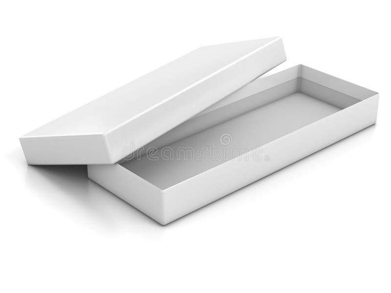 Caixa Aberta Rasa Em Branco Branca Isolada Ilustração Stock ...