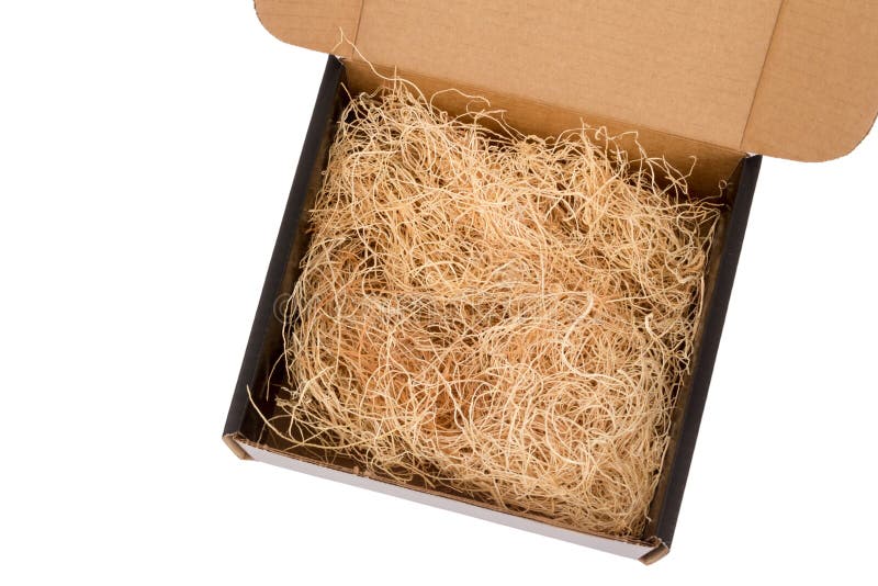 Caixa De Presente Vazia Com Palha Imagem de Stock - Imagem de vazio ...