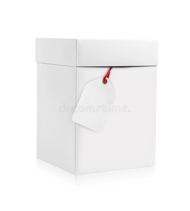 Caja Blanca Con Etiqueta En Blanco Foto de archivo - Imagen de conjunto ...
