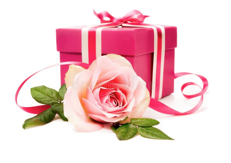Caja De Regalo Implicada Con La Cinta Blanca Y La Flor Rosada Foto de ...