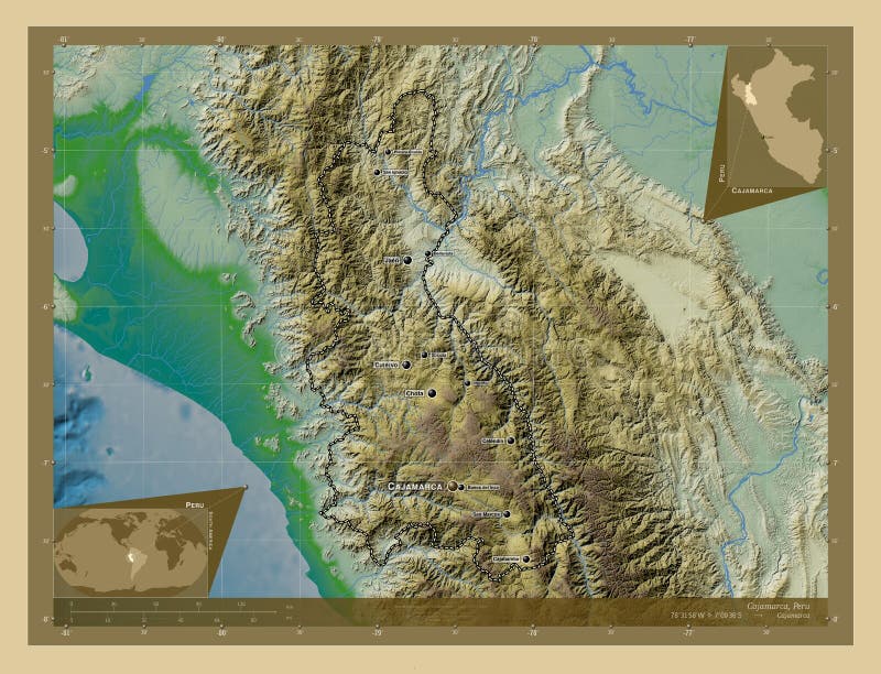Cajamarca, Peru. Physical. Labelled Points of Cities Stock Illustration ...