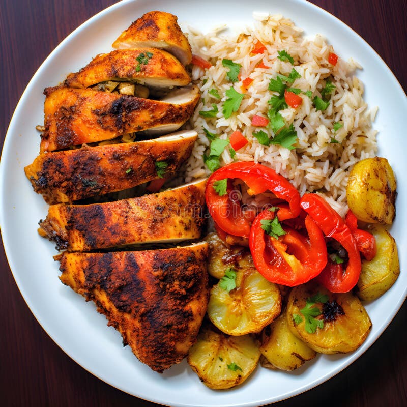 Cajun Chicken on a Plate Top View Stock Illustration - Illustration of ...