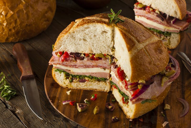 Cajun Muffaletta Sandwich with Meat and Cheese Stock Image - Image of ...