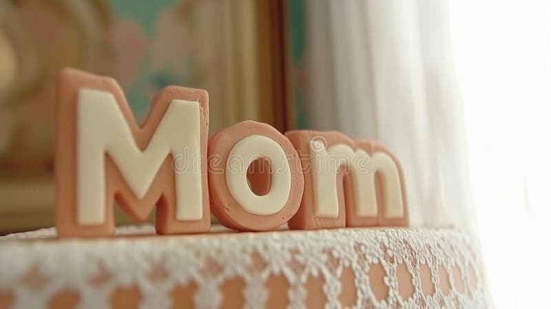 Elegant Pastel Mom Cake with Delicate Lace Details Against Soft Window ...