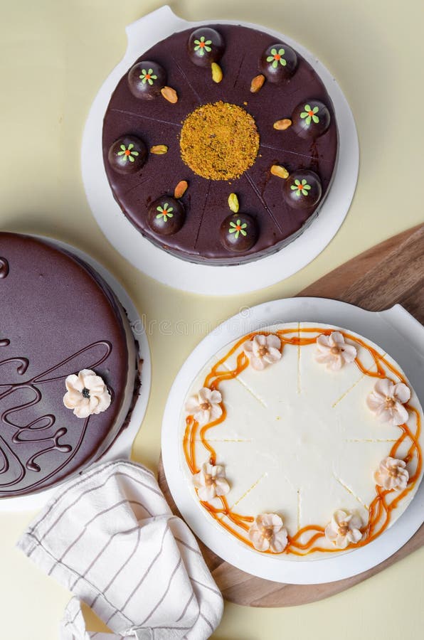 Cake Assortment, Chocolate Cake, Sacher and Cheesecake on Bright ...