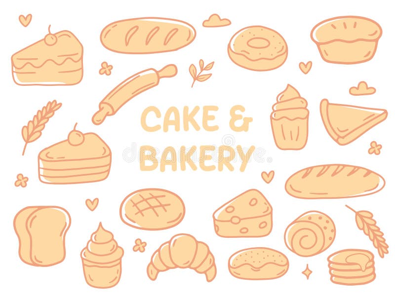 Set of Icons with CAKE and BAKERY Theme. with Doodle Style. for Layout ...