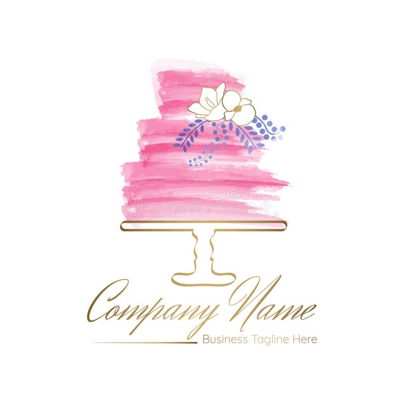 Cake Bakery Logo Design in Watercolor Style Stock Vector - Illustration ...
