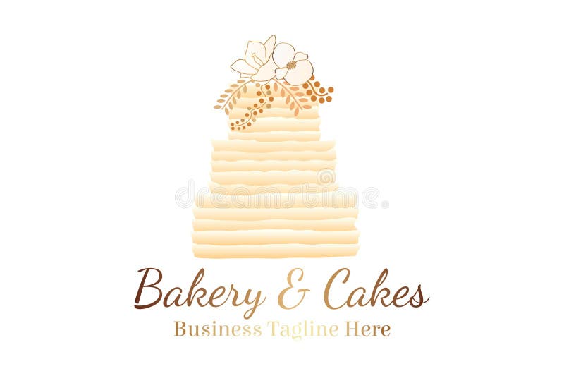 Cake Bakery Logo in Elegant Style and Gold Flowers Stock Vector ...