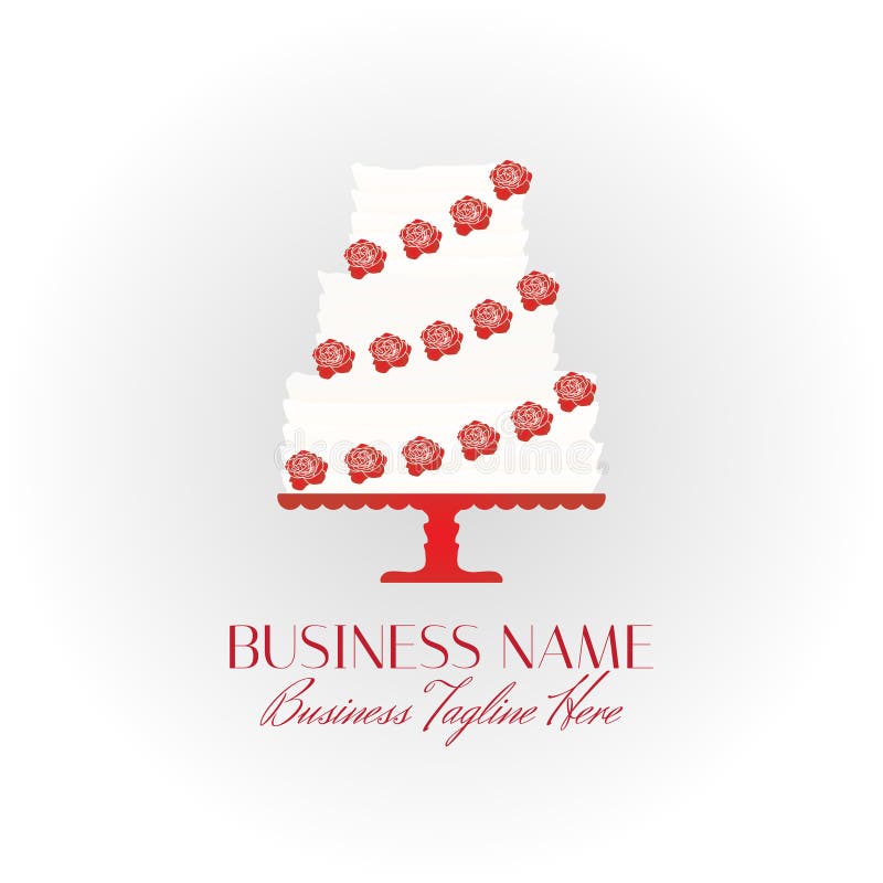 Cake Bakery Logo in Elegant Style with Red Flowers Stock Vector ...