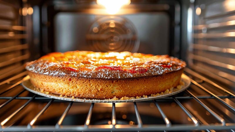 A Cake is Baking in the Oven, Showcasing a Golden Crust with ...