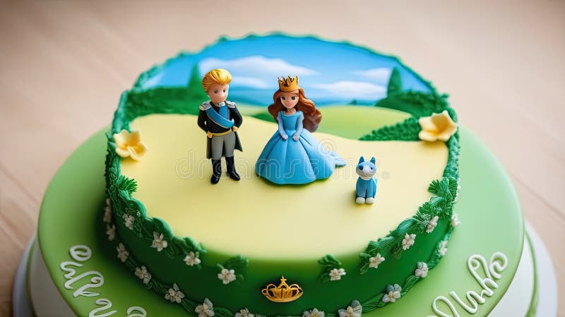 Cake with a Beautiful Princess and a Prince. Generative Ai Stock ...