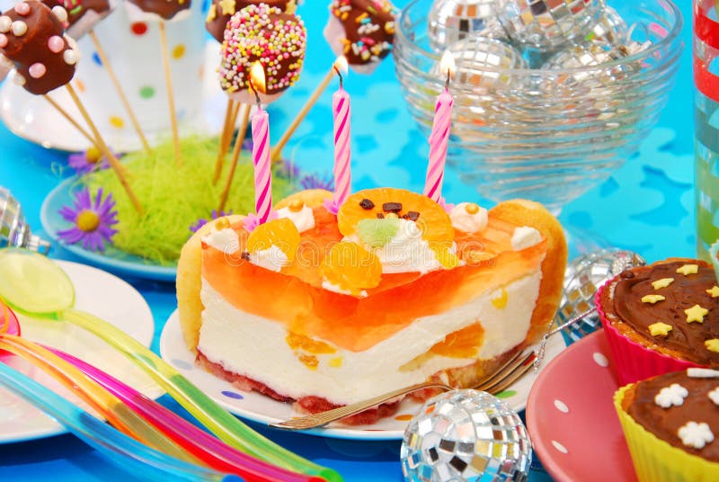 Celebratory Table (cake and Candles, Two Glasses with Champagne, Gift ...