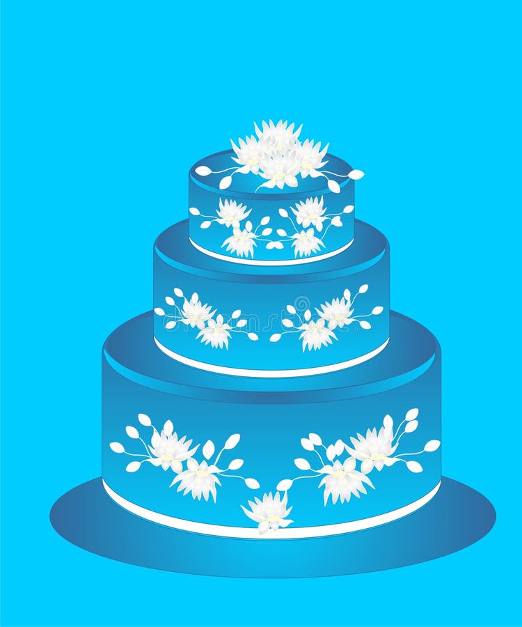 Cake with Blue Icing and White Flowers Stock Vector - Illustration of ...