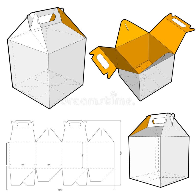 Cake Box with Handle and Die-cut Pattern. Stock Vector - Illustration ...