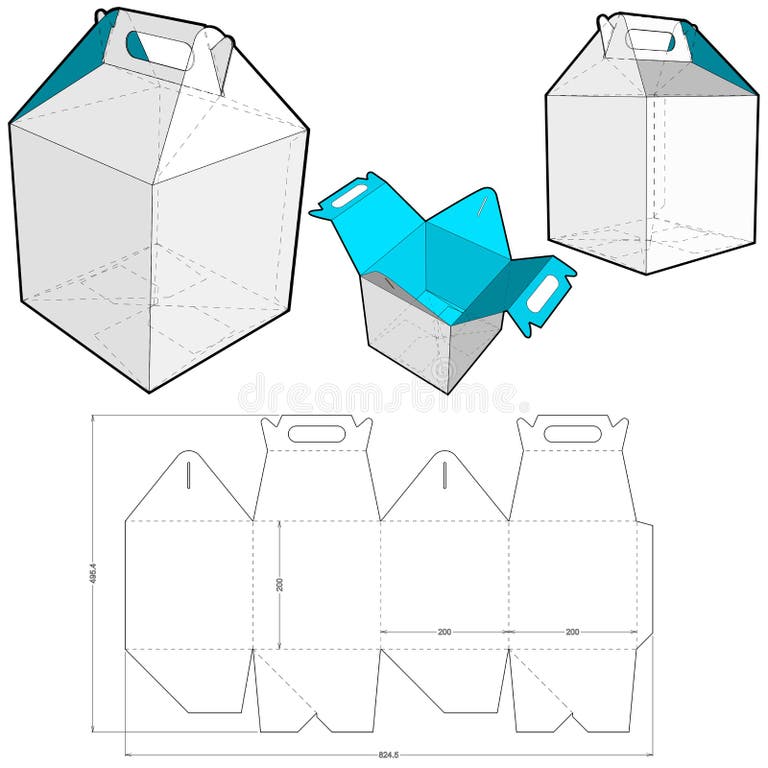 Cake Box with Handle and Die-cut Pattern. Stock Vector - Illustration ...