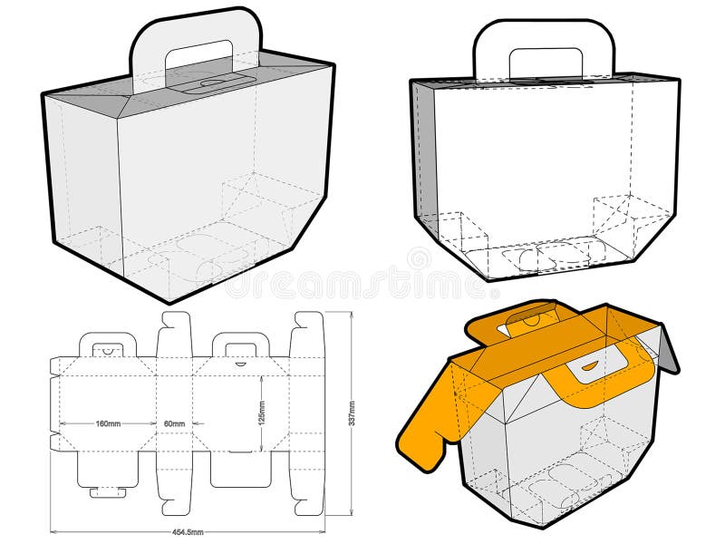 Cake Box with Handle and Die-cut Pattern. Stock Vector - Illustration ...