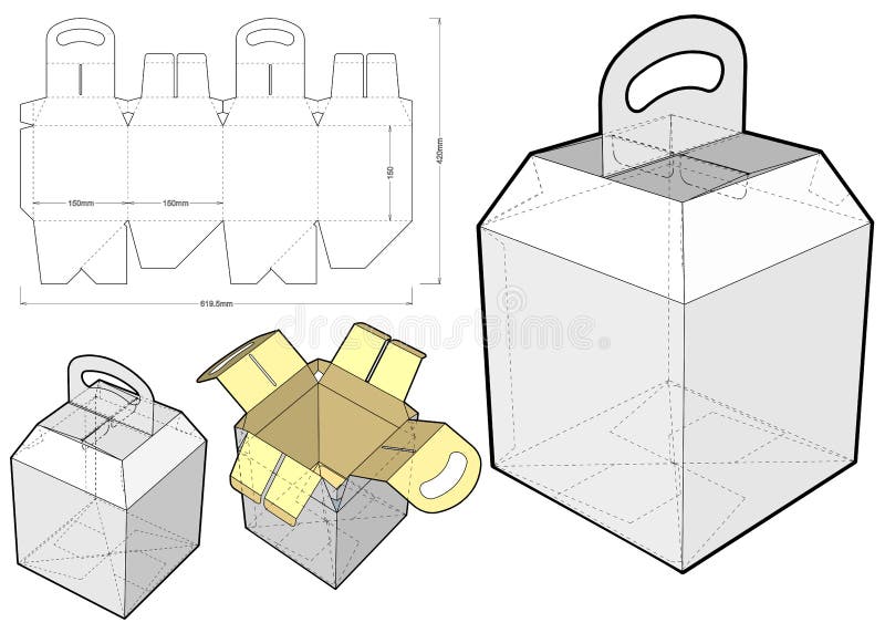 Cake Box with Handle and Die-cut Pattern. Stock Vector - Illustration ...