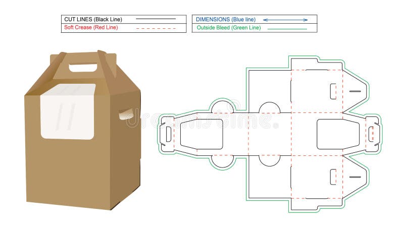 Cake Box with Handle or Hanger Assemble without Glue, Dieline Template ...