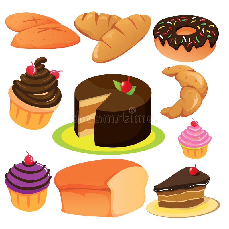 Cake and Bread Collection stock vector. Illustration of cake - 46192747