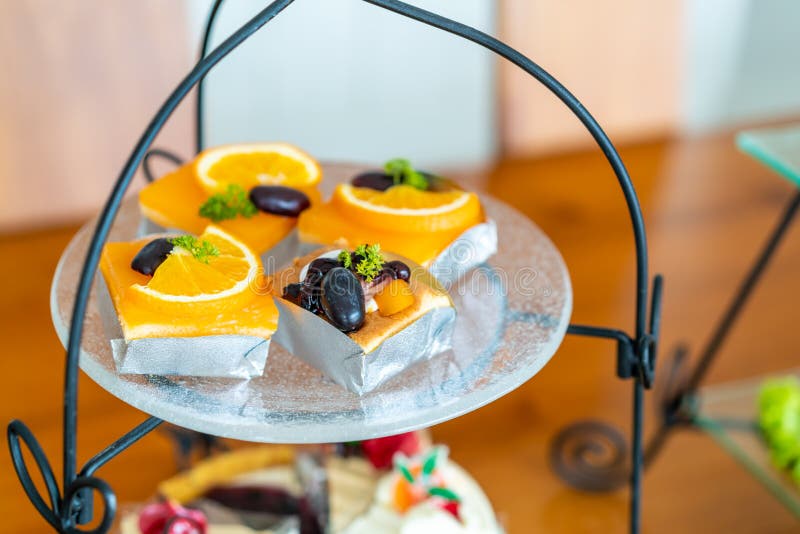 Cake on buffet line stock image. Image of dish, brown - 156536583