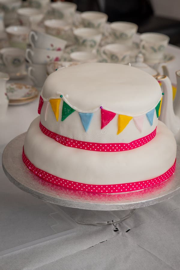 Celebration Cake with White Icing. Stock Image - Image of celebrate ...
