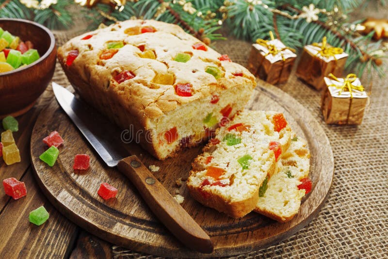 Cake with candied fruit stock photo. Image of decorations - 55427848