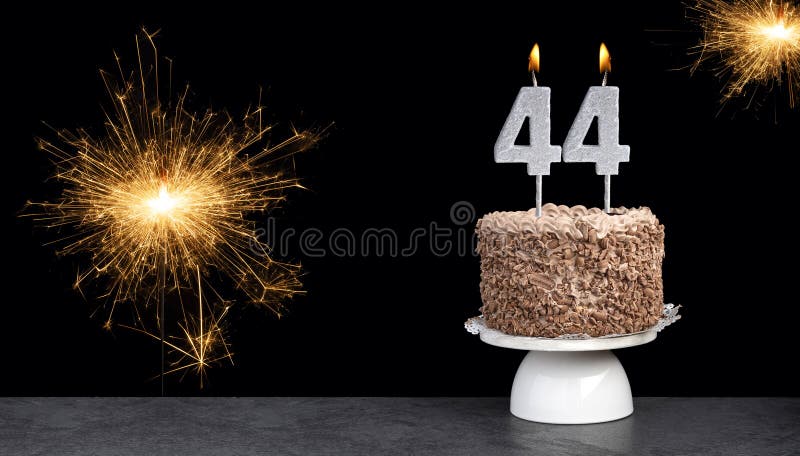 Cake with Candle Number 44 - Birthday Card Stock Image - Image of black ...