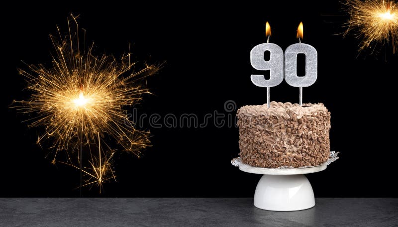 Cake with Candle Number 90 - Birthday Card Stock Photo - Image of ...