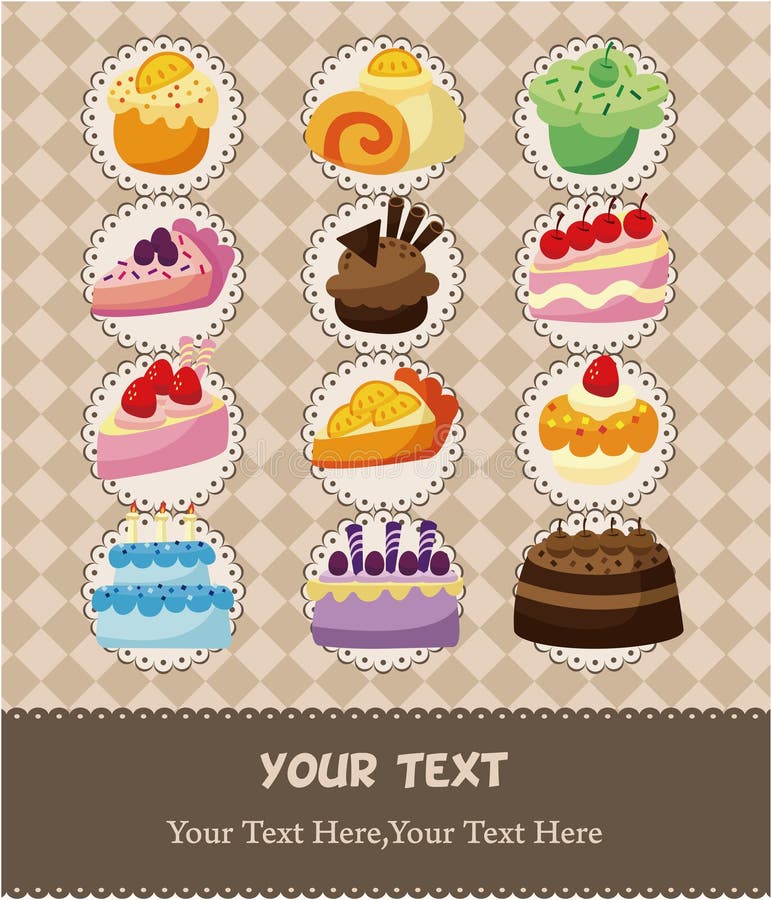 Cake Card Templates in Frame. Cupcake and Girly Girl Hand Drawn Style ...