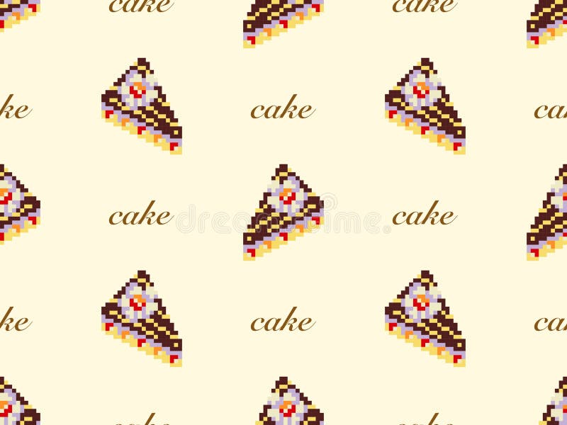 Cake Seamless Pattern on Yellow Background. Pixel Style Stock Vector ...
