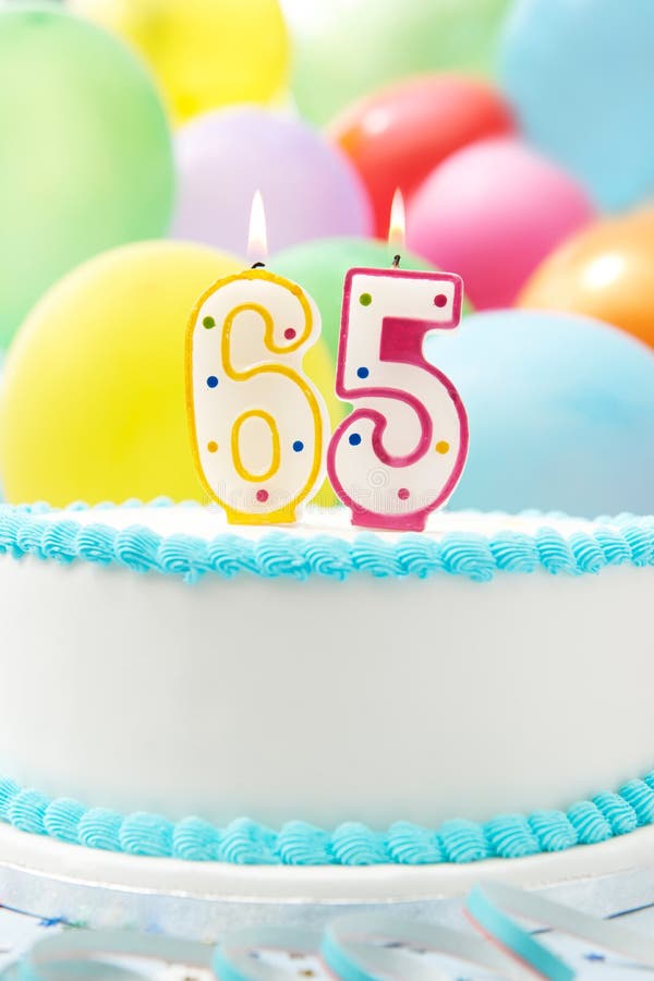 Cake Celebrating 65th Birthday Stock Image - Image of event, burning ...