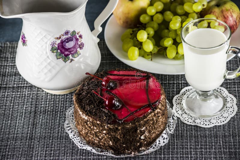 Cake stock image. Image of jelly, chocolate, grapes, cherry - 45448671