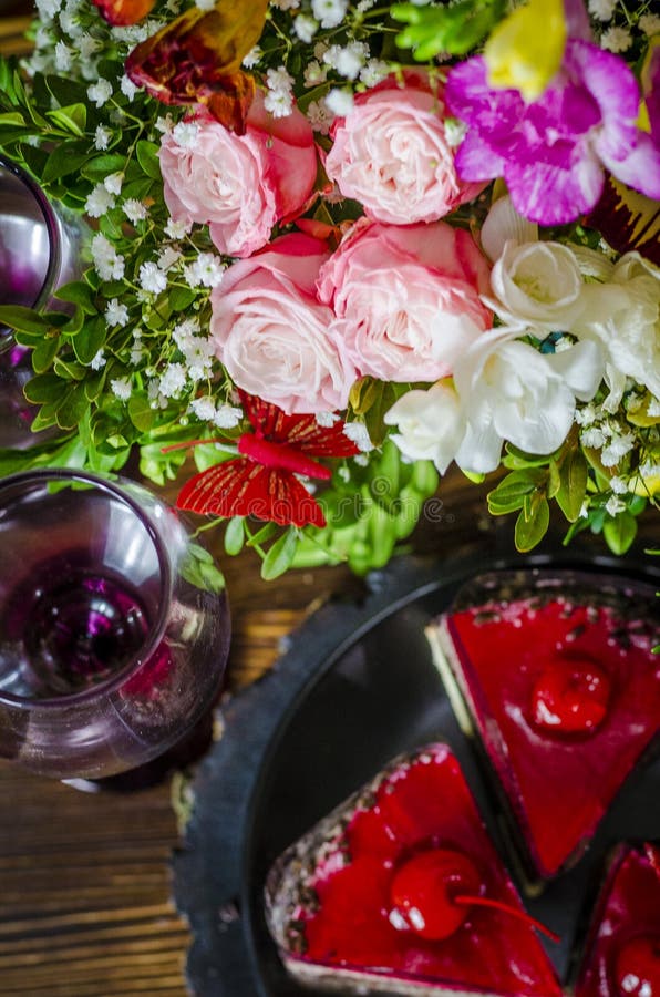 Cake with cherry stock image. Image of background, baking - 145572793