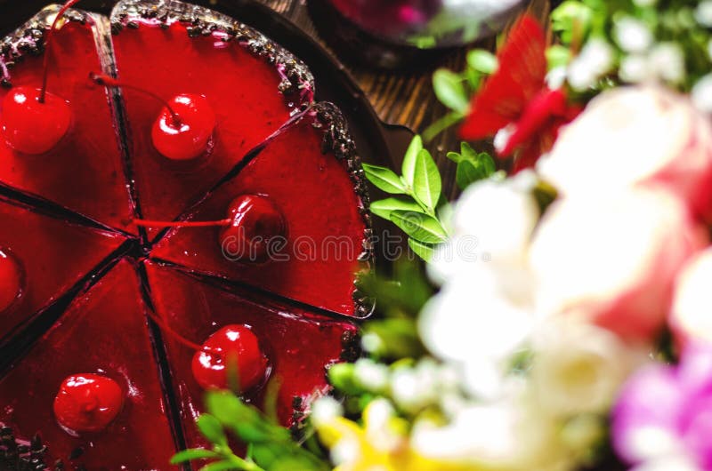 Cake with cherry stock photo. Image of holiday, cake - 145572634