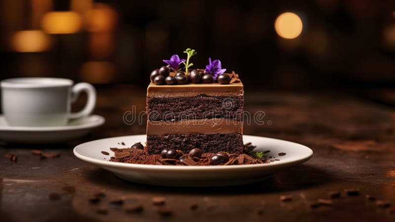 Cake with Chocolate Cream and a Cup of Coffe Stock Illustration ...