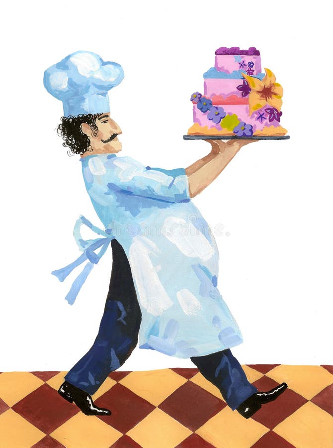 Cake stock illustration. Illustration of chef, male, happy - 52204220