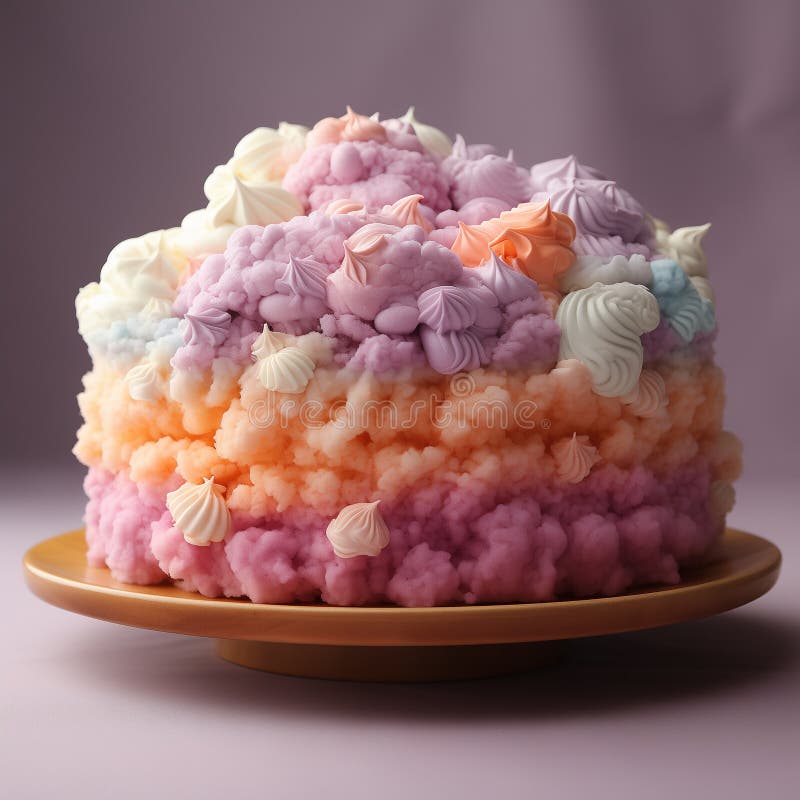 A Cake Covered with Pink and Blue Clouds in a Hyperrealistic Still ...