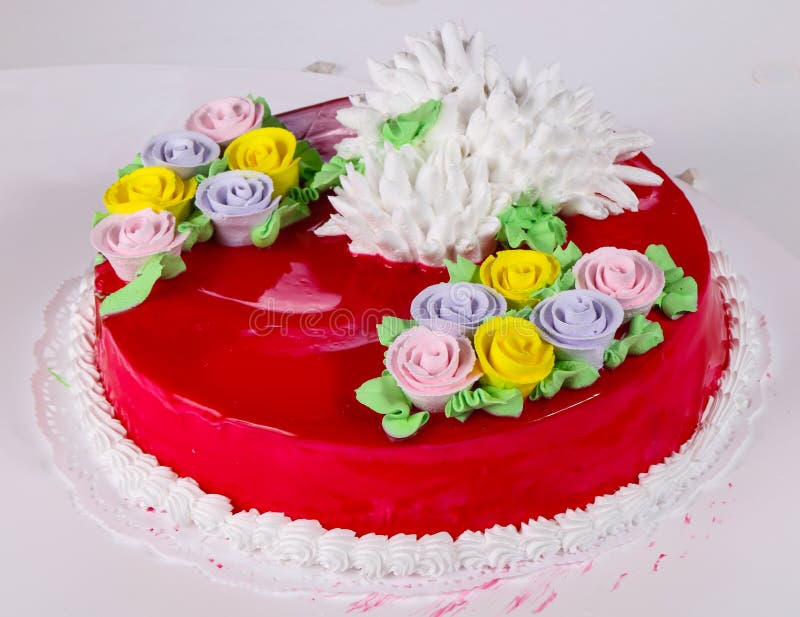 Cake with cream flowers stock photo. Image of dessert - 185929660