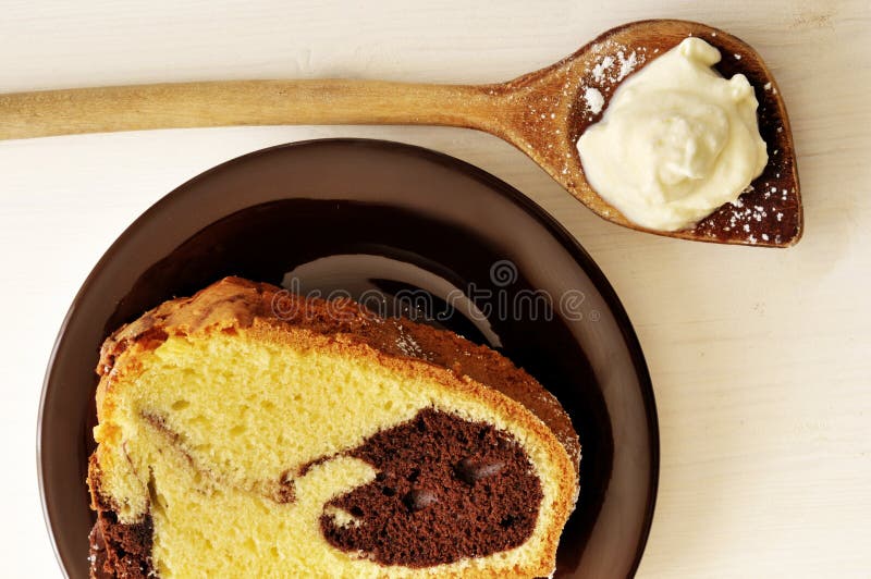 Cake and cream on spoon stock photo. Image of vanilla - 7443092