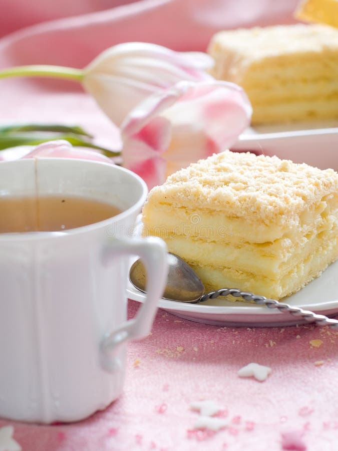 Cake with cup of tea stock photo. Image of blue, eating - 23775314