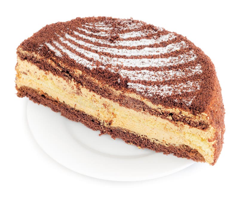 Cake Cut in Half in Plate Isolated Stock Photo - Image of plate, cream ...